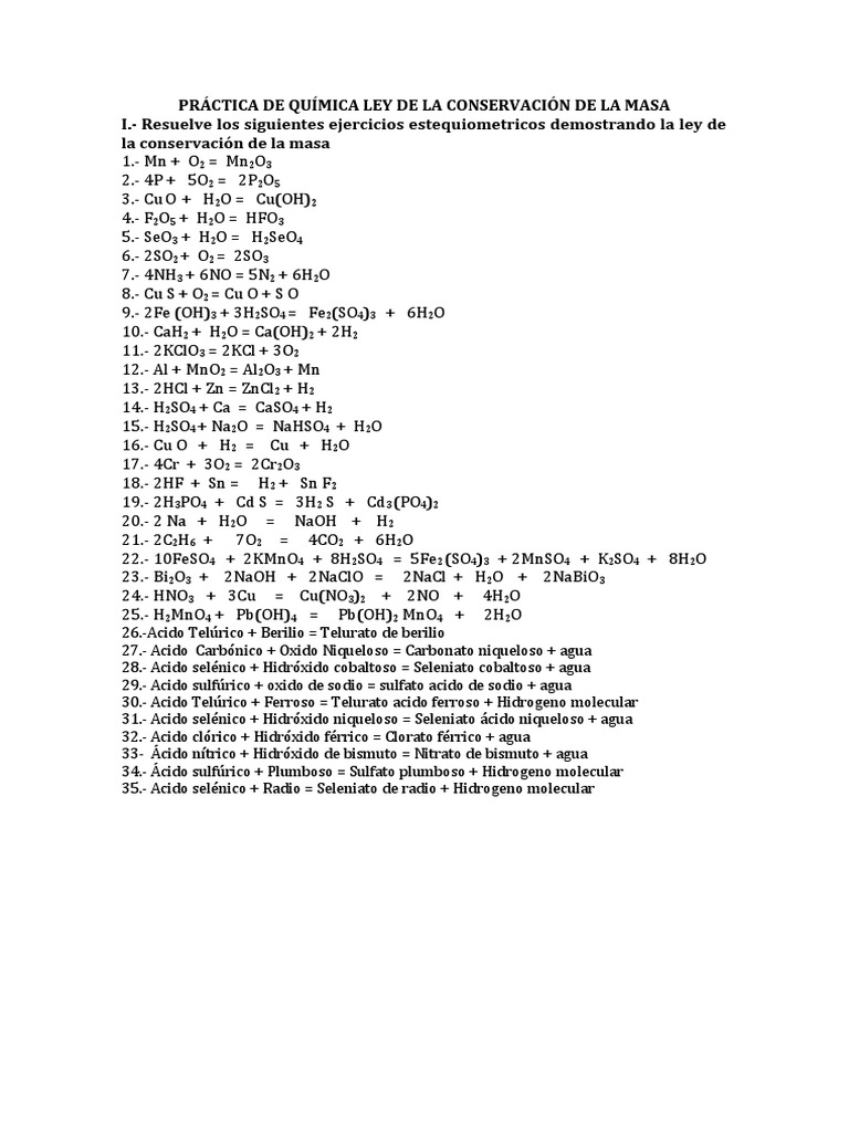 Ejercicios de Estequiometría y Masa | PDF | Ciencia y matemáticas