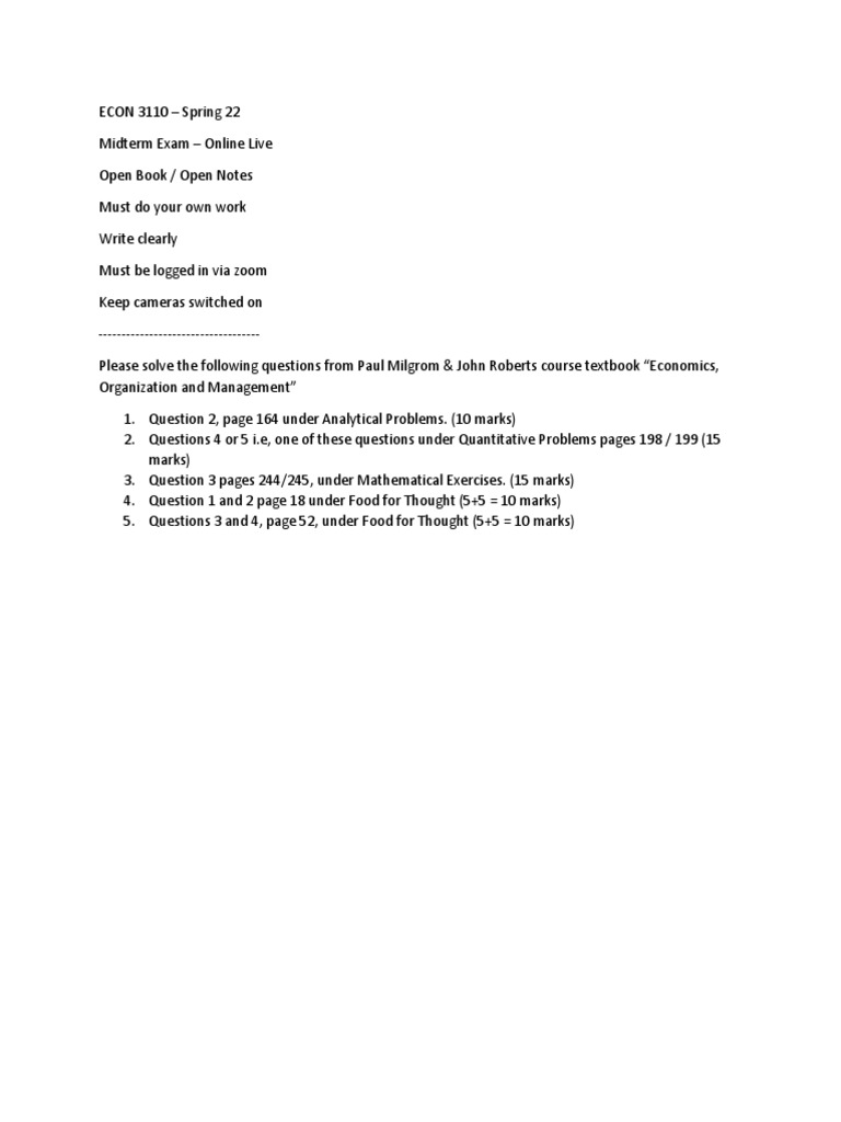 ECON 3110 Spring 22 Midterm Exam Details | PDF