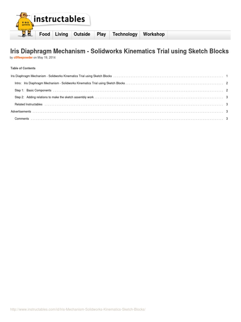 Iris Mechanism Solidworks Kinematics Sketch Blocks PDF | PDF | Camera | Optics