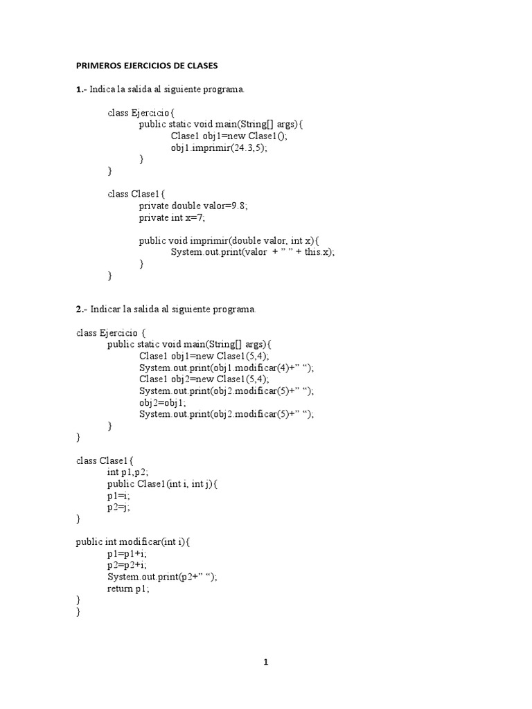 Ejercicios 1 | PDF | Constructor (Programación Orientada a Objetos ...