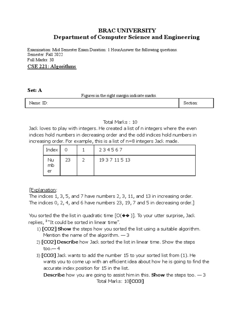 CSE 221 Mid Exam: Fall 2022 | PDF | Time Complexity | Theoretical Computer Science