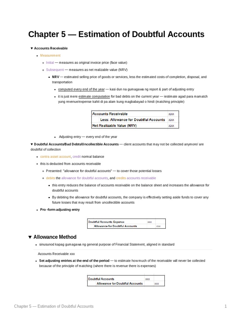 Chapter 5 Estimation of Doubtful Accounts | PDF | Bad Debt | Debits And ...