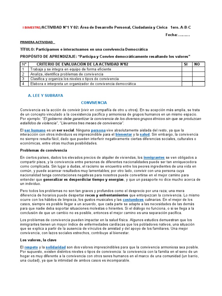 ACTIVIDAD N°01 y 2 DPCC 3ERO | Descargar gratis PDF | Democracia | Ideologías políticas