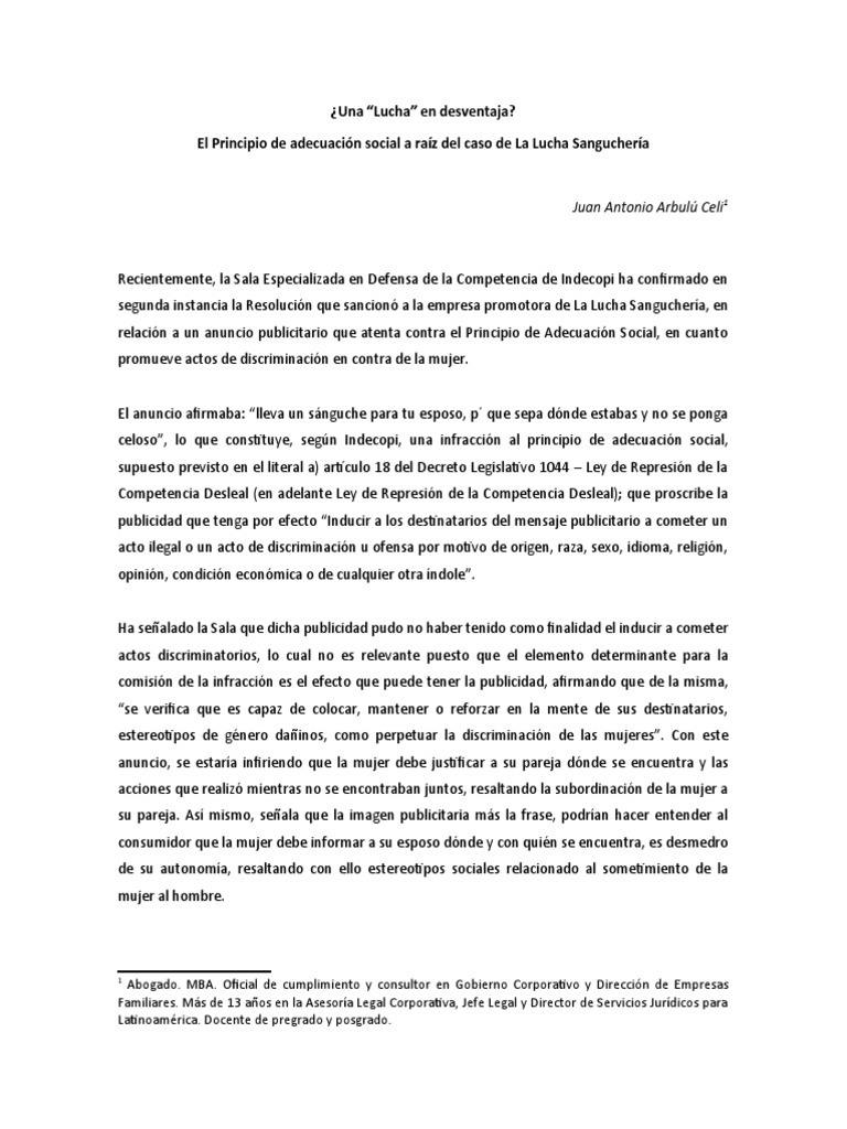 ¿Una "Lucha" en Desventaja? El Principio de Adecuación Social A Raíz ...
