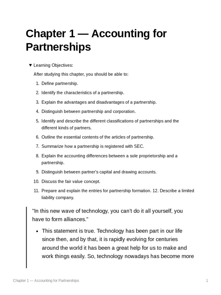 Chapter 1 Accounting For Partnerships | PDF | Debits And Credits | Partnership