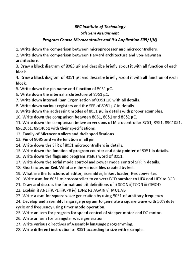 Microcontroller and Its Application Assignment | PDF