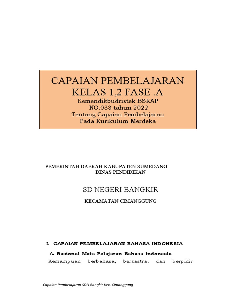 CAPAIAN PEMBELAJARAN FASE A 1 Dan 2 Fix | PDF
