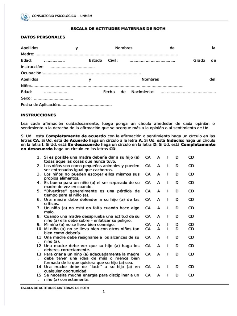 Escala de Actitudes Maternas de Roth - Compress | PDF