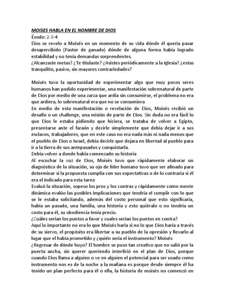 Moises Habla en El Nombre de Dios | Descargar gratis PDF | Moisés | Libro del éxodo