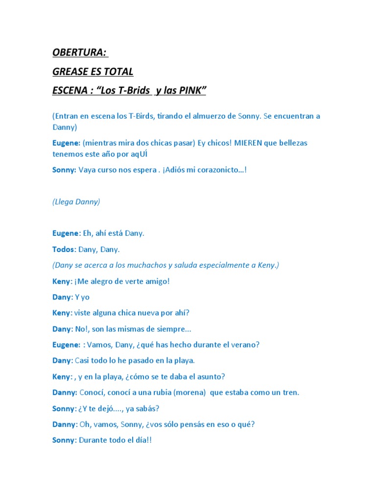 Escenas Clave de Grease: Danny y Sandy | PDF