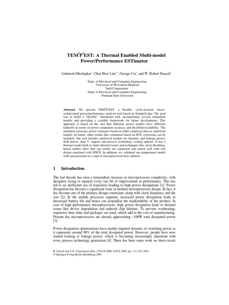 Tem P Est: A Thermal Enabled Multi-Model Power/Performance Estimator | PDF | Microprocessor ...
