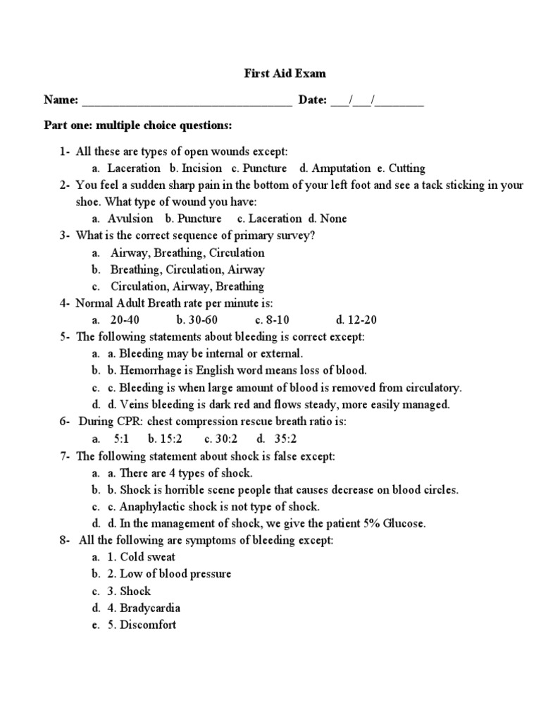 Exam First Aid | PDF | Shock (Circulatory) | Bleeding