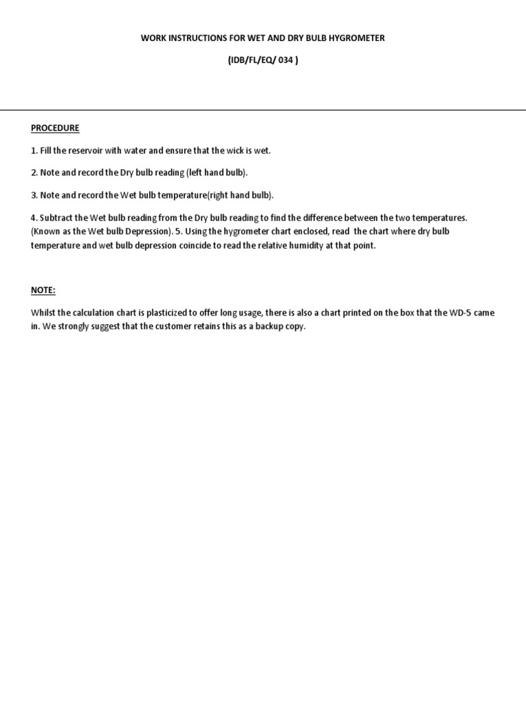 Wet and Dry Bulb Hygrometer Guide | PDF