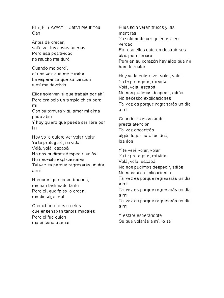 Letra de "Fly, Fly Away" en español | PDF