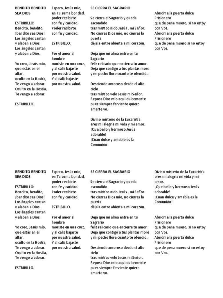 Bendito, Bendito, ¡Sea Dios! | PDF | eucaristía | Creencia religiosa y ...