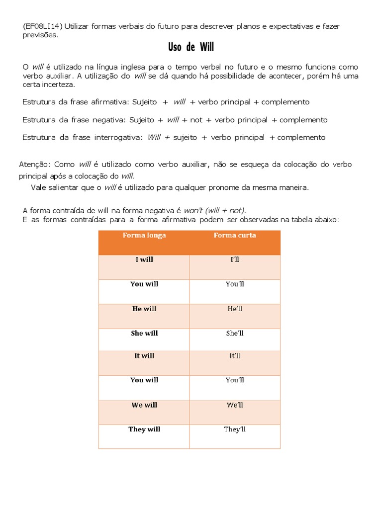 WILL 8º Ano | PDF | Assunto (gramática) | Ciência cognitiva