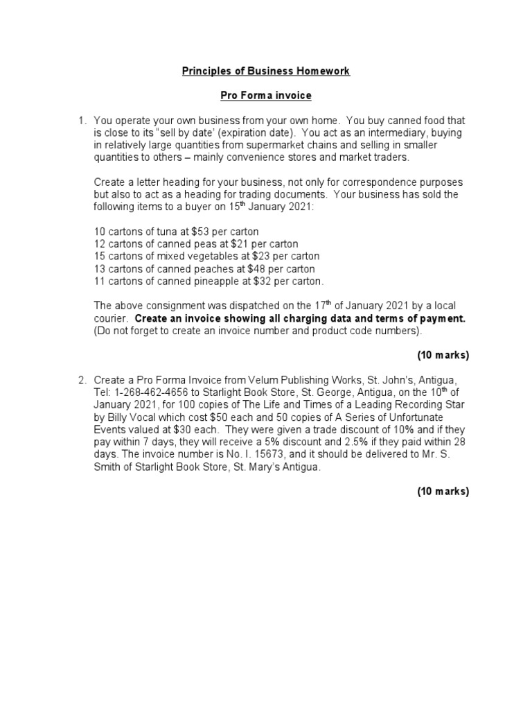 Pro Forma Invoice Homework | PDF