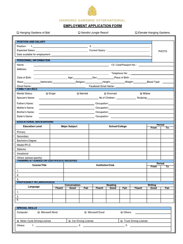 02 Employee Application Form | PDF | Driver's License | Disability
