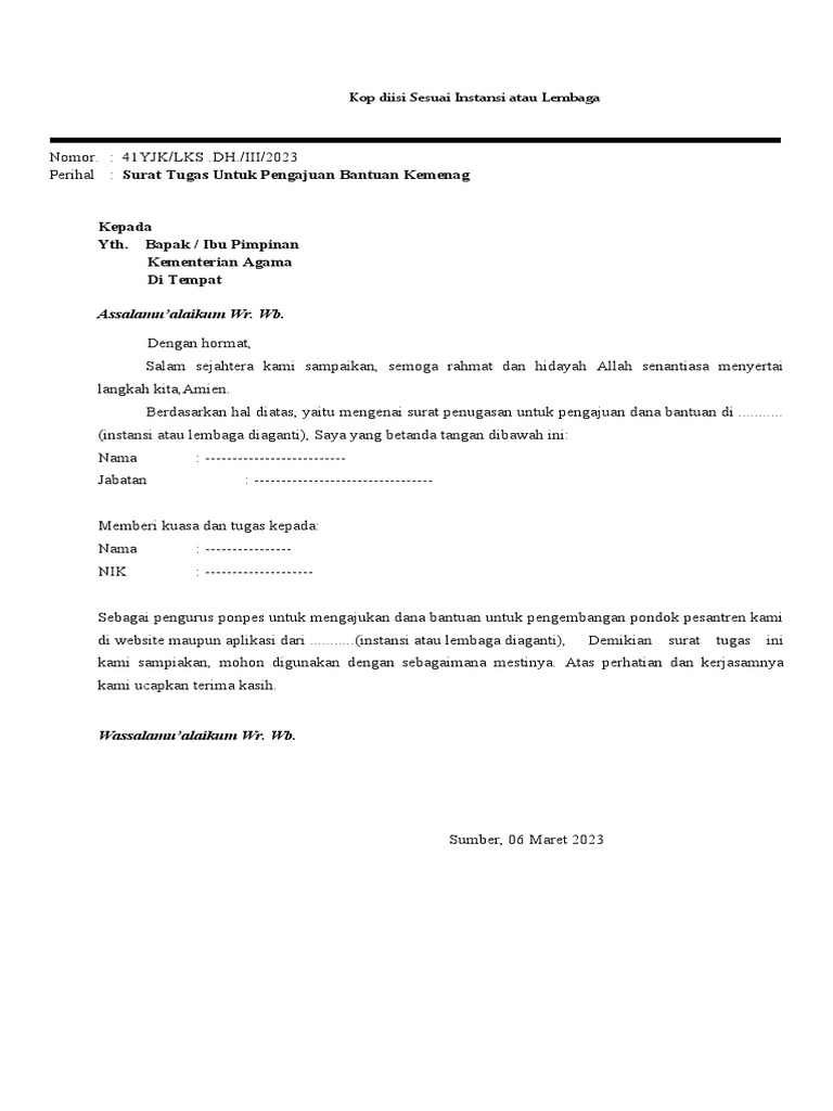 Contoh Surat Tugas | PDF