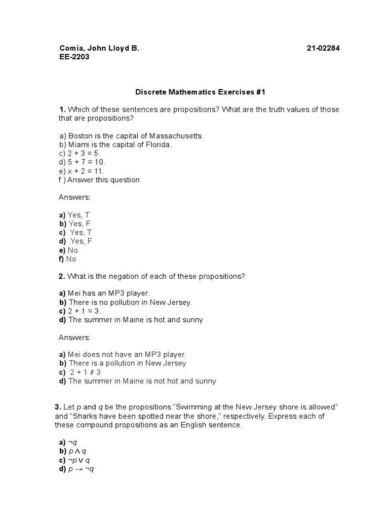 Discrete Mathematics Propositions and Truth Tables | PDF | If And Only ...