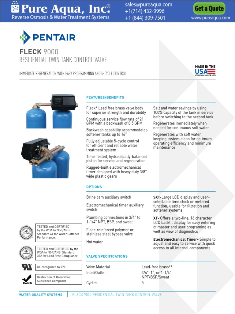 Fleck 9000 Spec Sheet | PDF | Valve | Manufactured Goods
