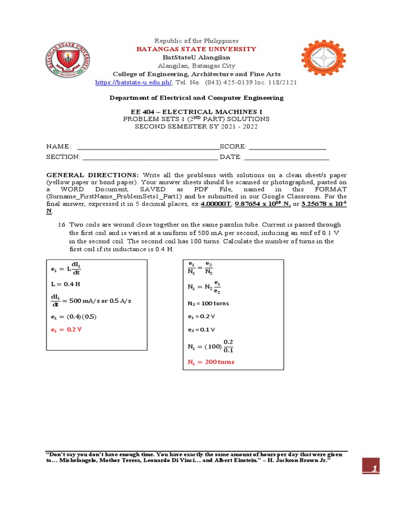 Mutual Inductance Problem Solutions | PDF | Inductance | Inductor