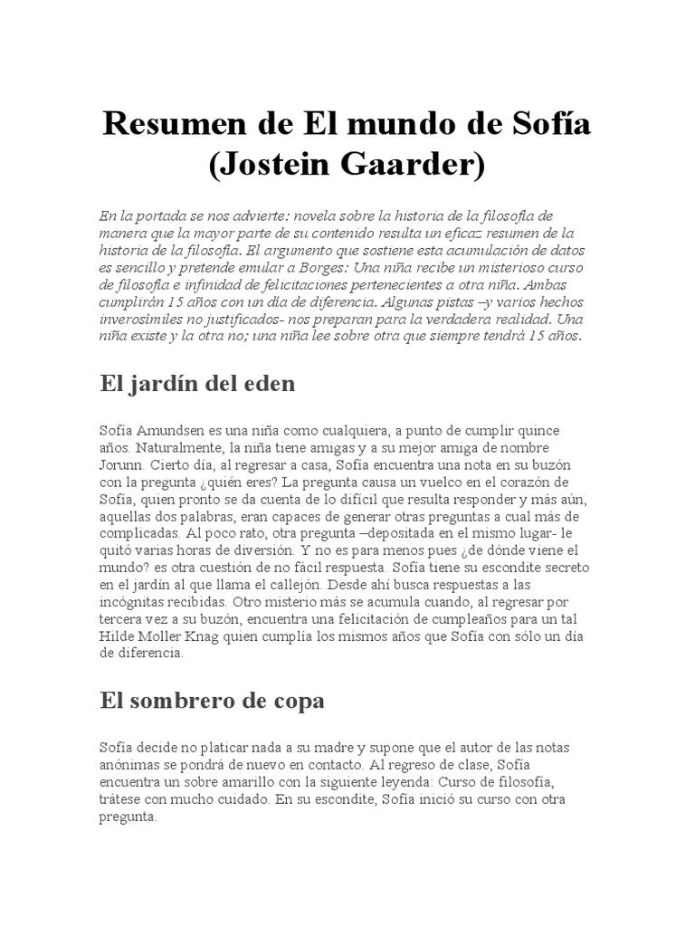 Resumen de El Mundo de Sofía | PDF