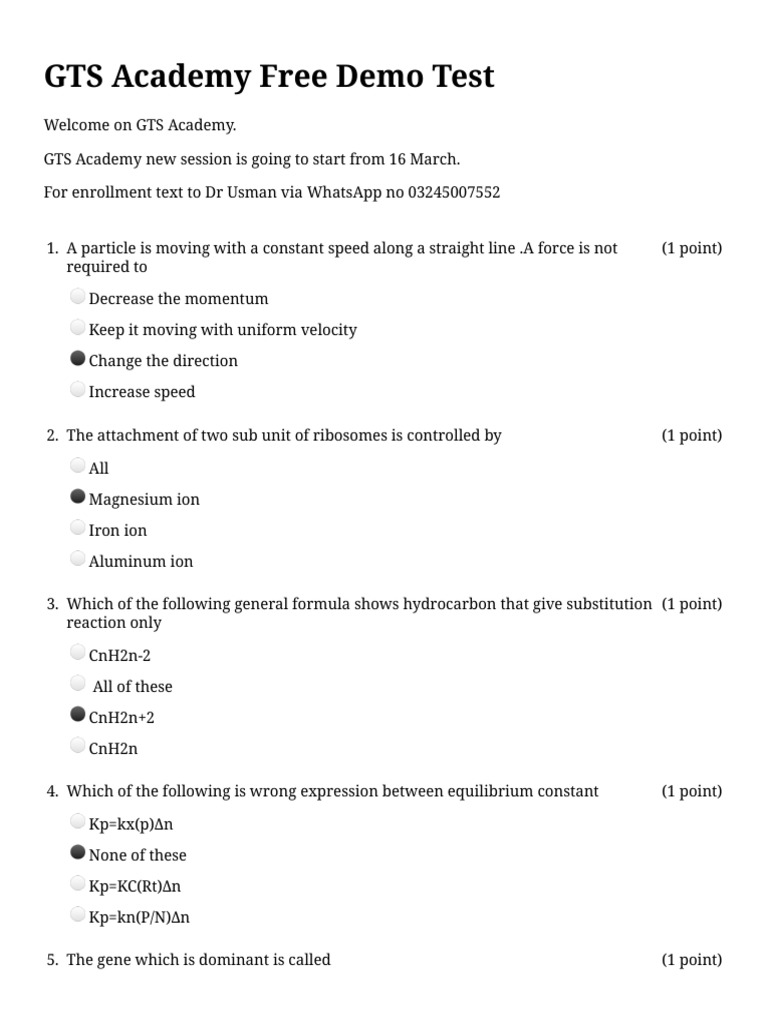 GTS Academy Free Demo Test PDF | PDF | Harmonic | Adenosine Triphosphate
