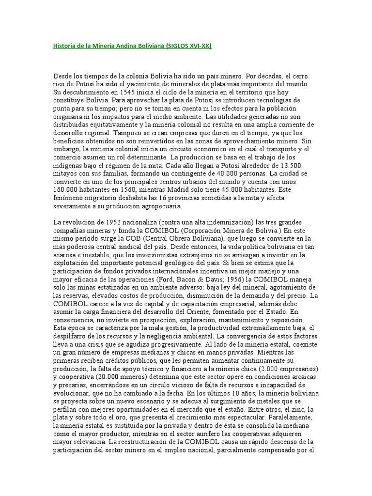 Historia de La Minería Andina Boliviana | PDF | Minería | Bolivia
