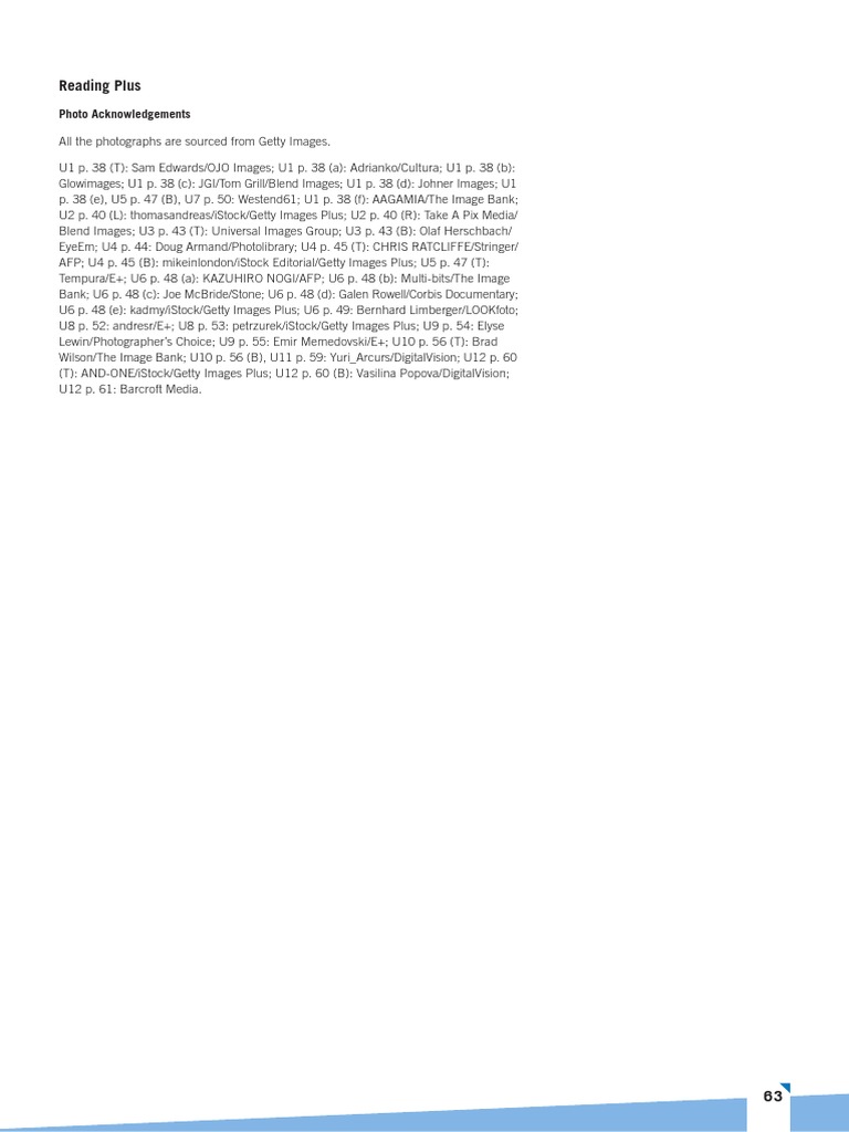 Photo Credits for Reading Plus Document | PDF | Games & Activities