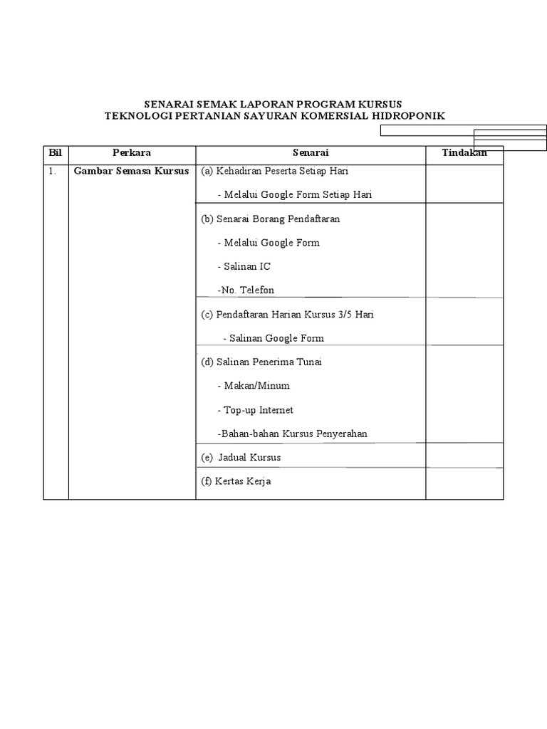Senarai Semak Tuntutan Program Kursus Teknologi | PDF