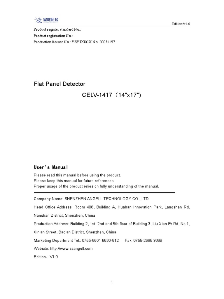 User Manual of CELV-1417 | PDF | X Ray | Radiography