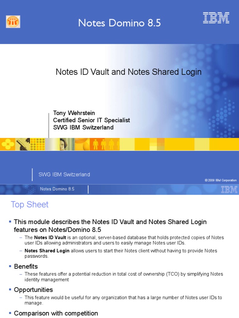 Notes Id Vault and Shared Login | PDF | Ibm Notes | Password