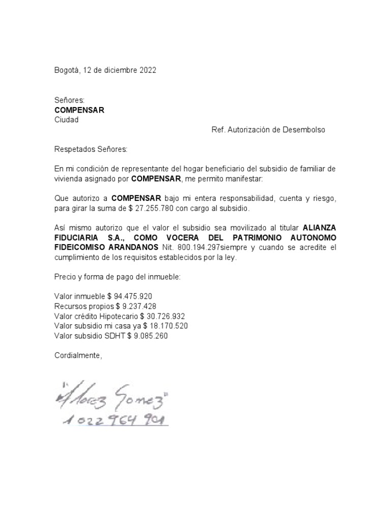 Carta Compensar | PDF Carta Compensar | PDF