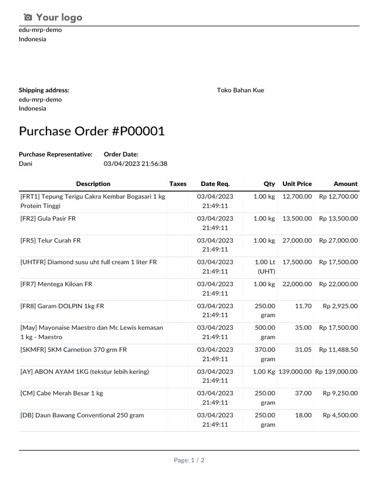 Purchase Order - P00001 PDF | PDF