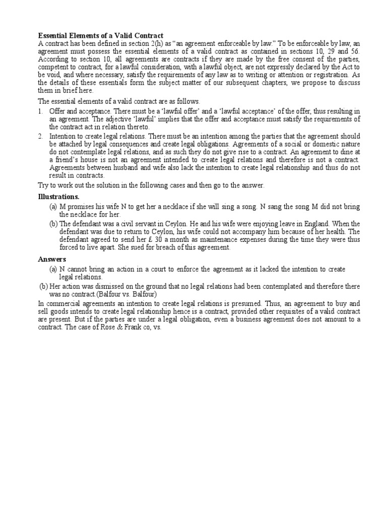 Essential Elements of A Valid Contract | PDF | Consideration | Contract Law