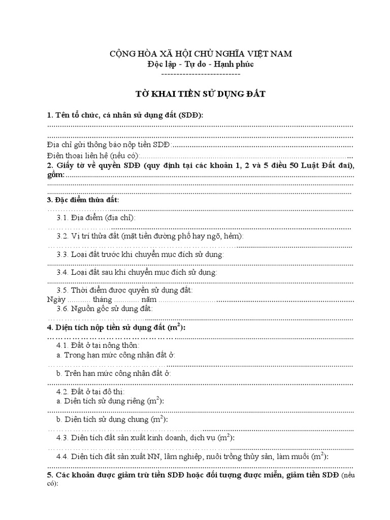 To Khai Tien Su Dung Dat | PDF