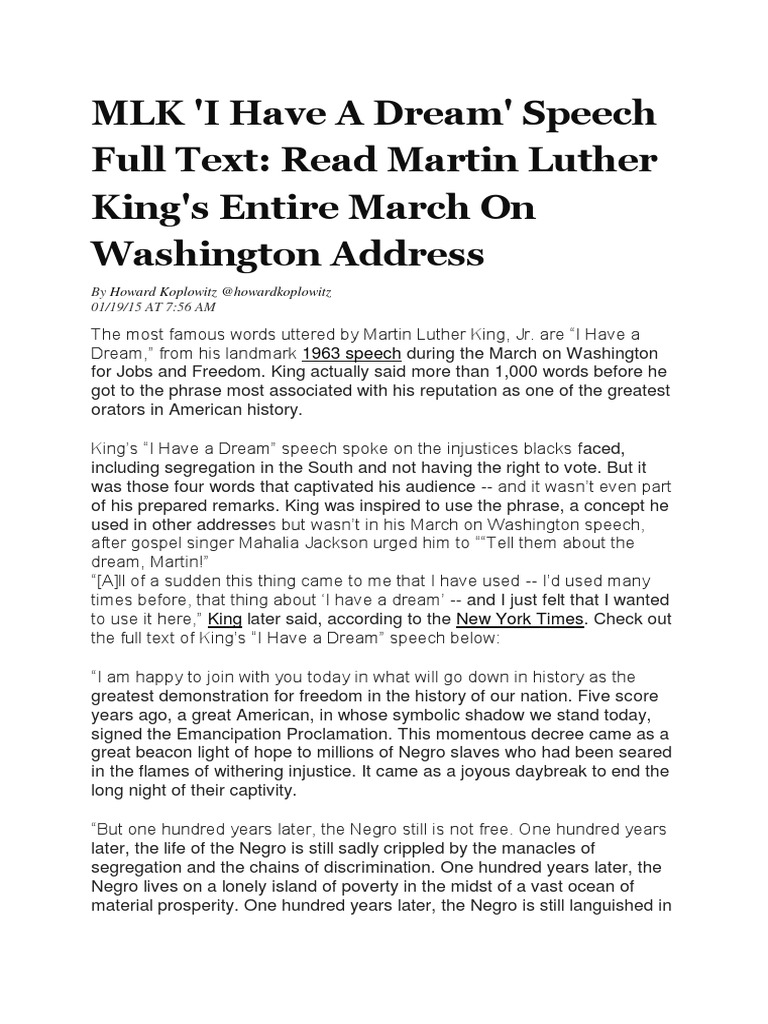 Dr. MARTIN LUTHER KING Jr. - I HAVE A DREAM | PDF