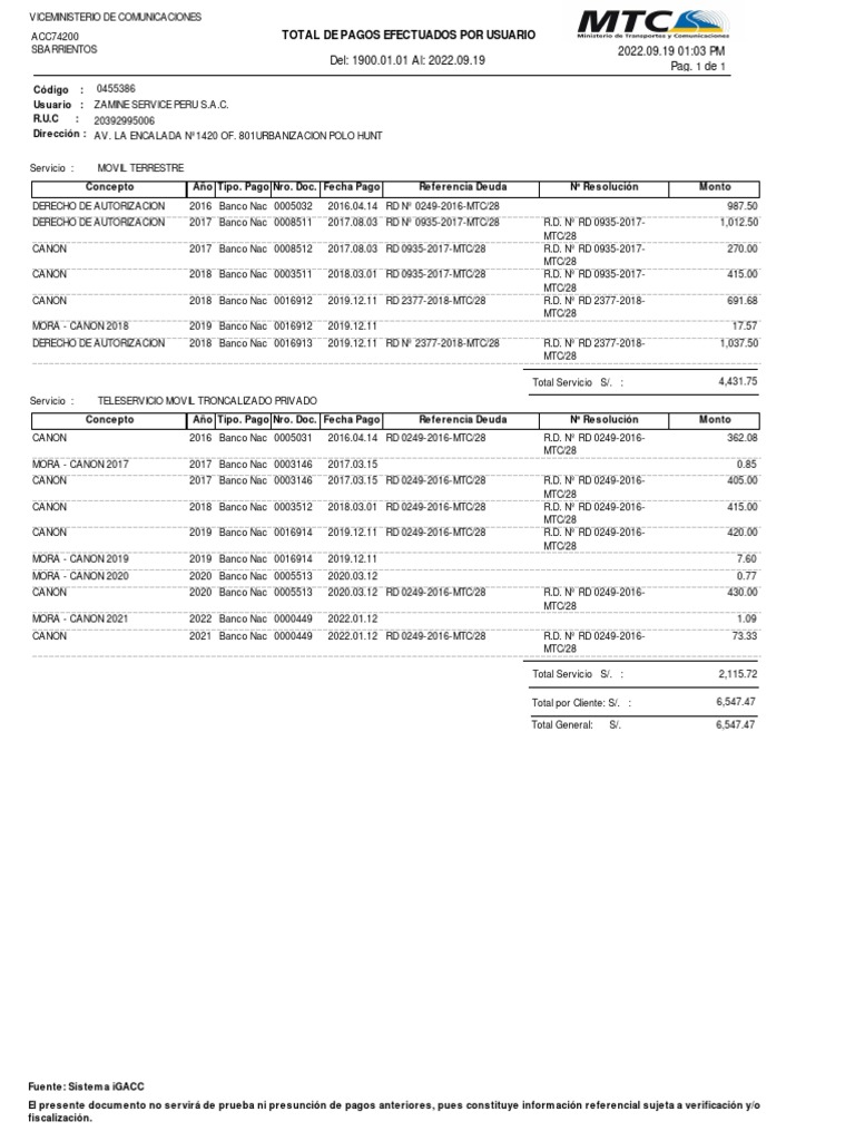 Zamine Service Peru S.A.C PDF | PDF
