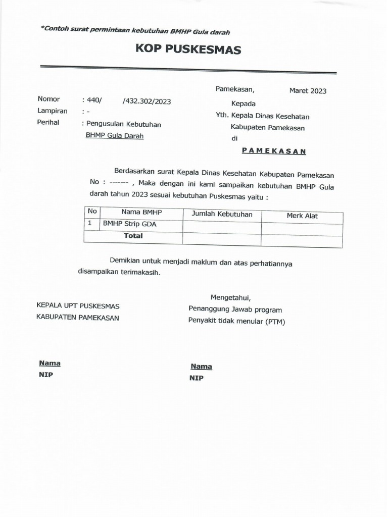 Contoh Surat Permintaan BMHP | PDF