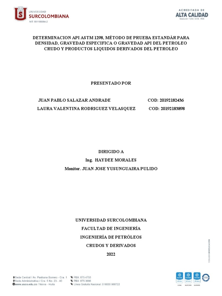 Determinacion Api Astm 1298-99 Astm 287-92 | PDF | Combustibles fósiles ...
