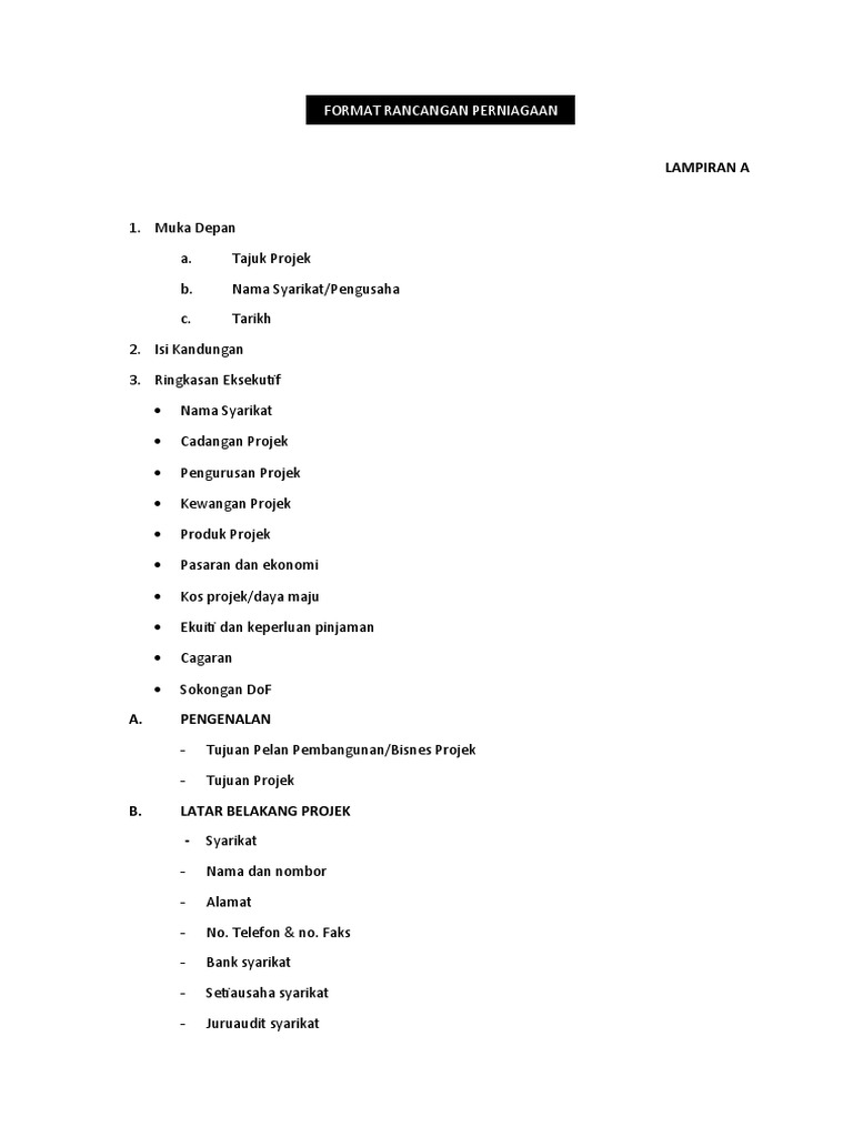 LampiranA Format Rancangan Perniagaan | PDF