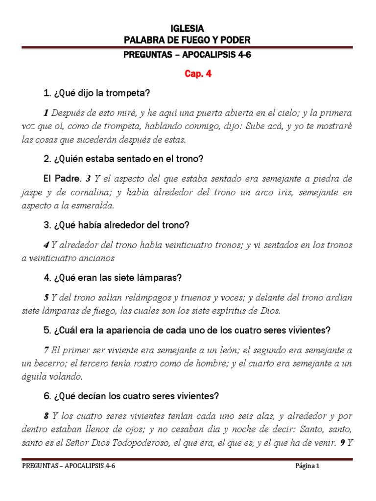 Preguntas - Apocalipsis 4-6 | PDF | Libro de revelación | Cordero de Dios