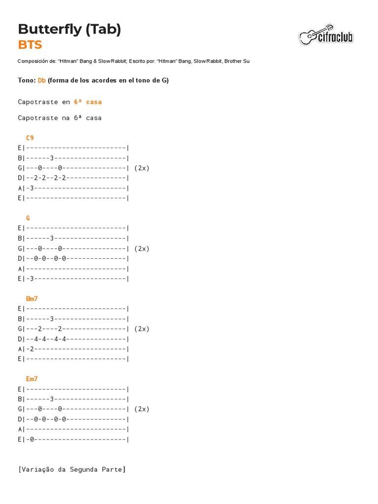 BTS "Butterfly" Guitar Tab | PDF