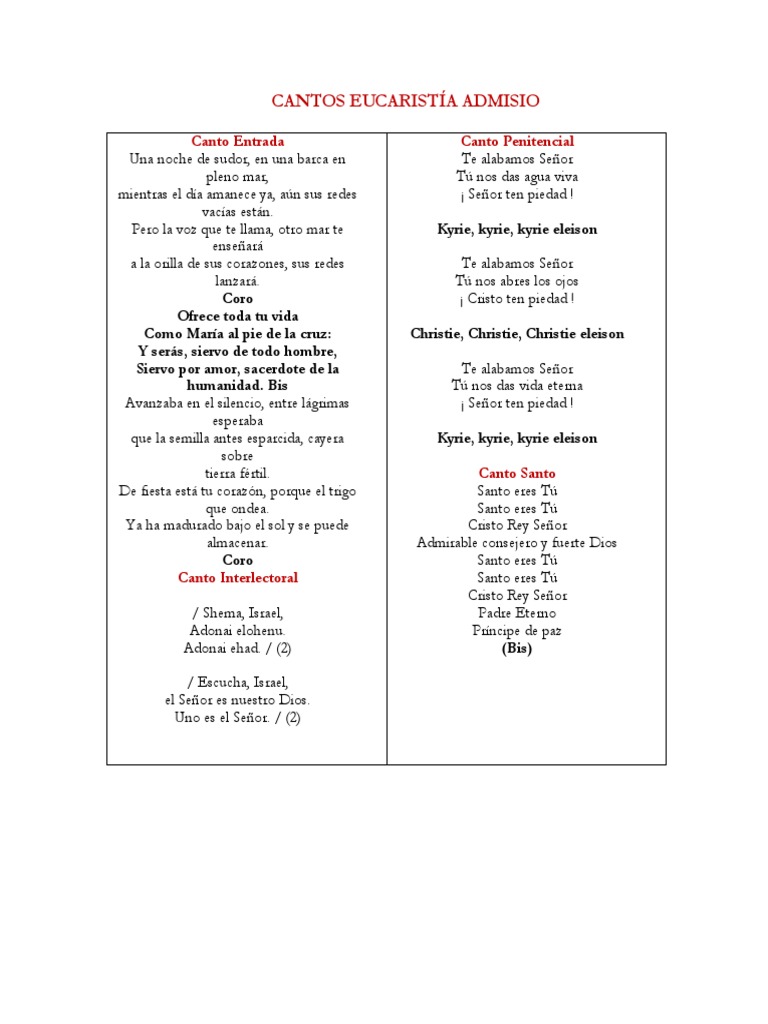 Cantos Eucaristía Admisio | PDF | eucaristía | Cristo (título)