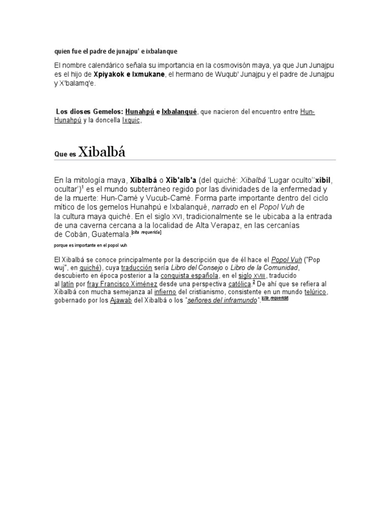 Quien Fue El Padre de Junajpu | PDF