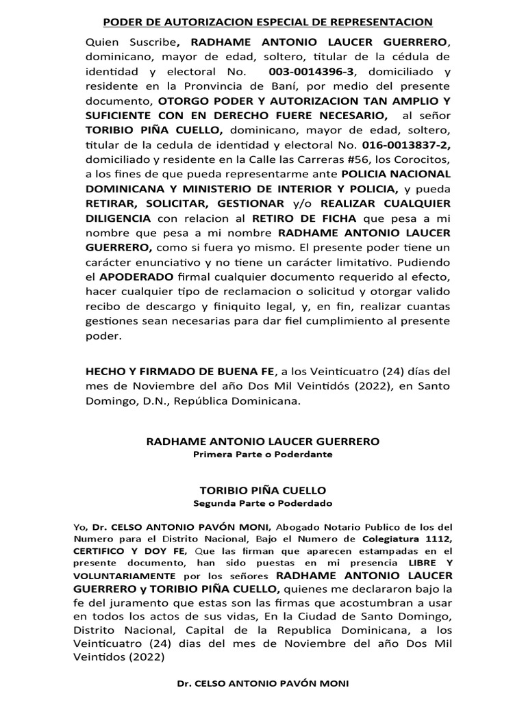 Acto de Poder de Representacion | PDF