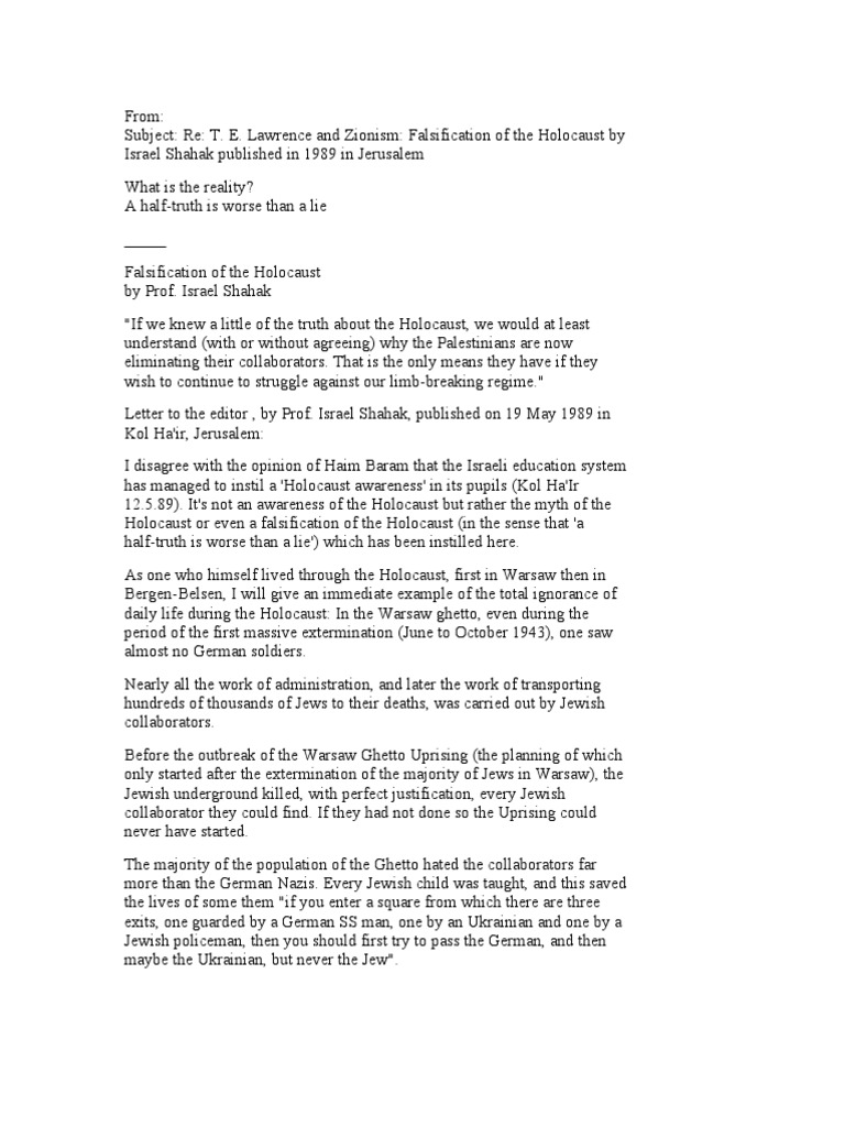 Israel Shahak Holocaust Information | PDF | The Holocaust | Jews