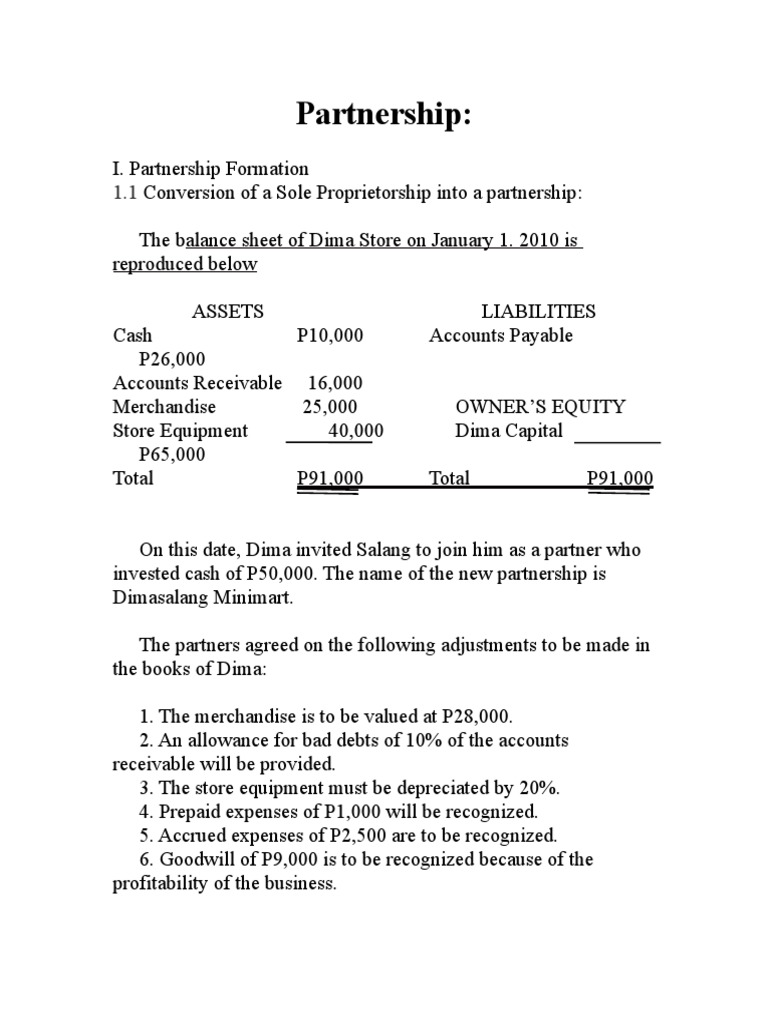 Converting Sole Proprietorship to Partnership | PDF | Balance Sheet ...