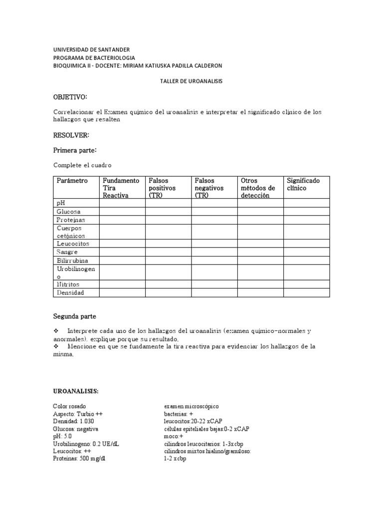 Taller Uro 2023 | PDF | Sangre | Fisiologia Animal